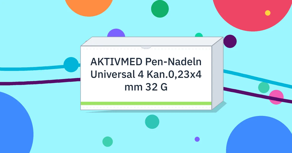 Symbolbild: Packung mit der Aufschrift AKTIVMED Pen-Nadeln Universal 4 Kan.0,23x4 mm 32 G (PZN 19768169) – Verfügbarkeit und Bezug in Apotheken in Frankfurt am Main