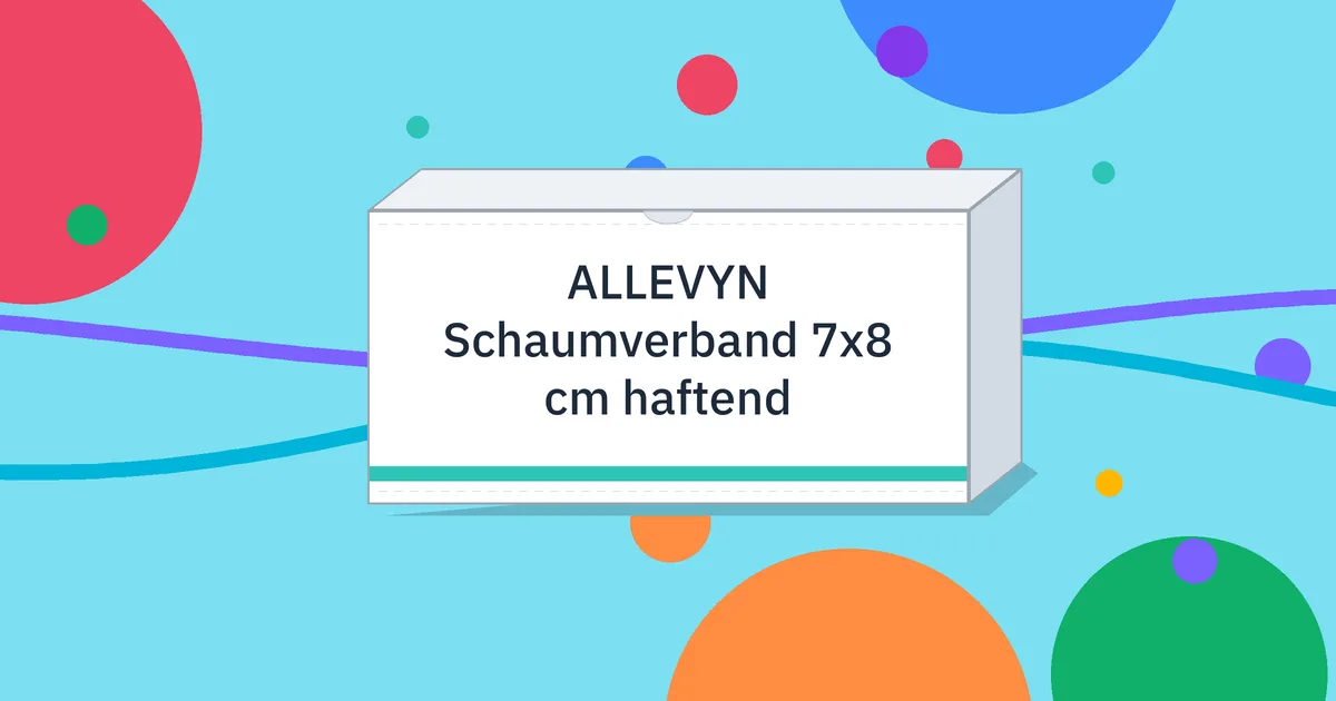 Symbolbild: Packung mit der Aufschrift ALLEVYN Schaumverband 7x8 cm haftend (PZN 17839505) – Verfügbarkeit und Bezug in Apotheken in Frankfurt am Main