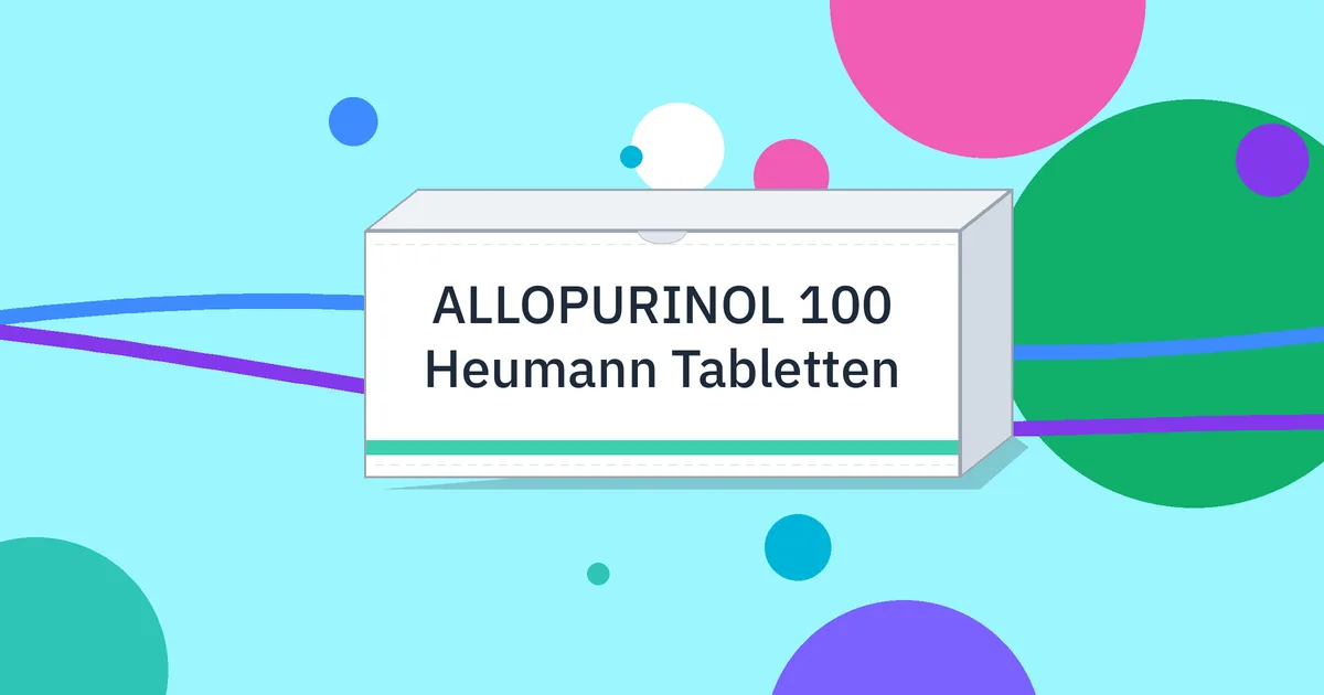 Symbolbild: Packung mit der Aufschrift ALLOPURINOL 100 Heumann Tabletten (PZN 01564897) – Verfügbarkeit und Bezug in Apotheken in Frankfurt am Main