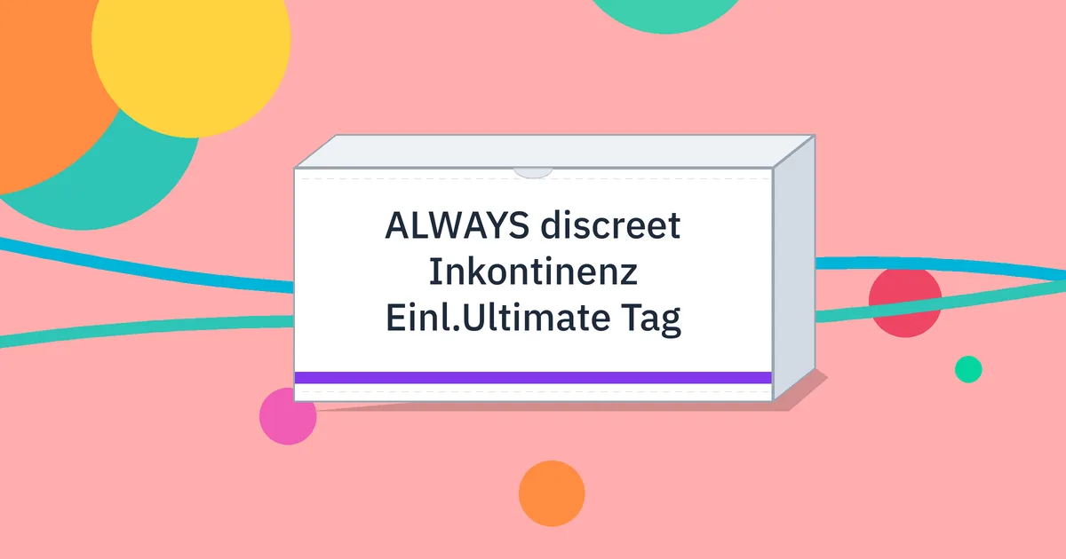 Symbolbild: Packung mit der Aufschrift ALWAYS discreet Inkontinenz Einl.Ultimate Tag (PZN 17970926) – Verfügbarkeit und Bezug in Apotheken in Frankfurt am Main