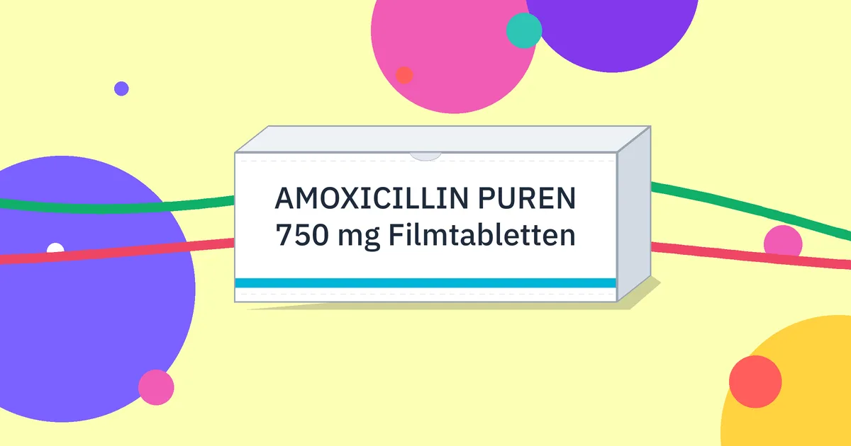 Symbolbild: Packung mit der Aufschrift AMOXICILLIN PUREN 750 mg Filmtabletten (PZN 17604251) – Verfügbarkeit und Bezug in Apotheken in Frankfurt am Main