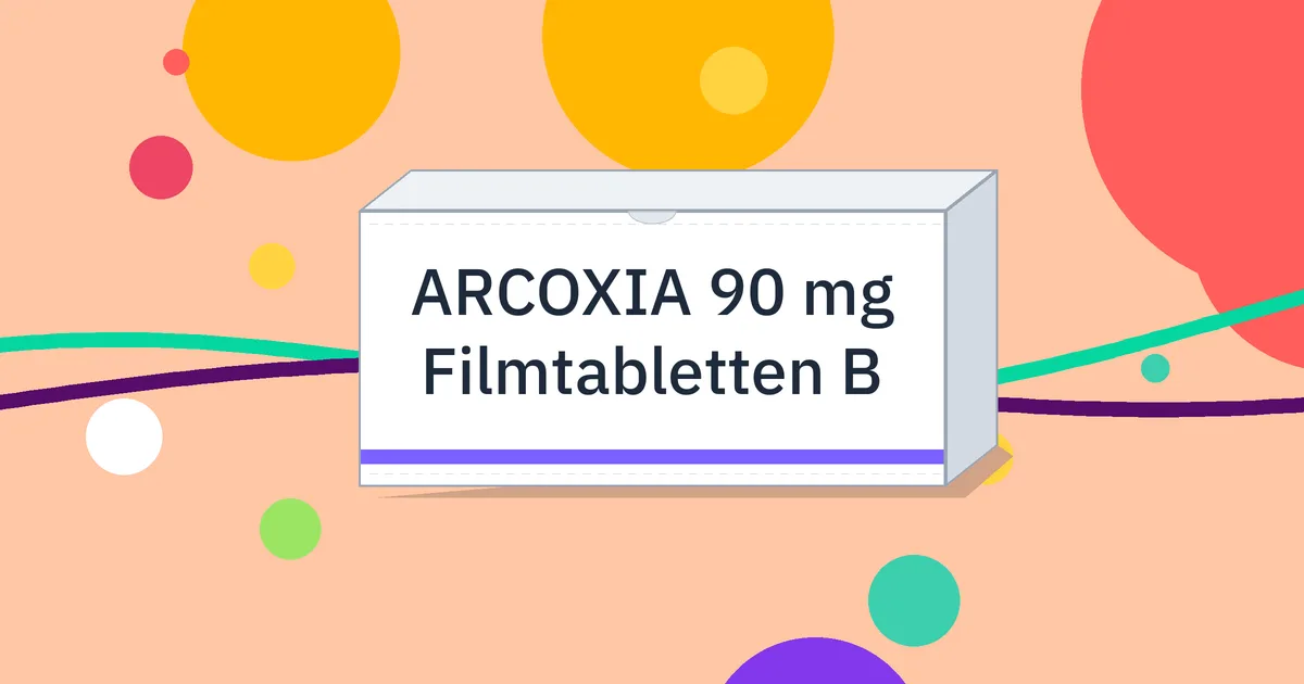 Symbolbild: Packung mit der Aufschrift ARCOXIA 90 mg Filmtabletten B (PZN 06585740) – Verfügbarkeit und Bezug in Apotheken in Frankfurt am Main