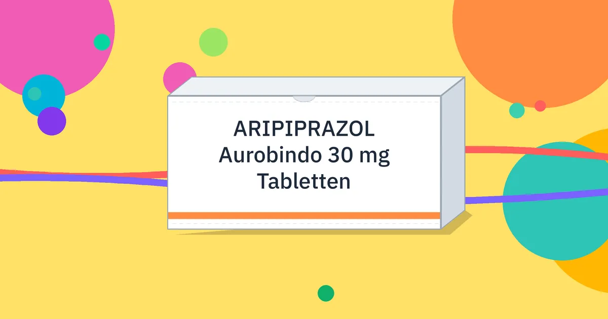 Symbolbild: Packung mit der Aufschrift ARIPIPRAZOL Aurobindo 30 mg Tabletten (PZN 18707579) – Verfügbarkeit und Bezug in Apotheken in Frankfurt am Main