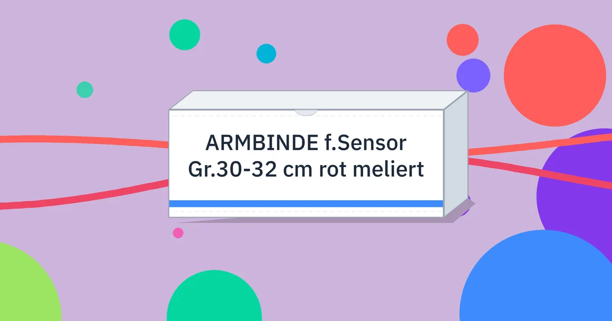 Symbolbild: Packung mit der Aufschrift ARMBINDE f.Sensor Gr.30-32 cm rot meliert (PZN 13917467) – Verfügbarkeit und Bezug in Apotheken in Frankfurt am Main