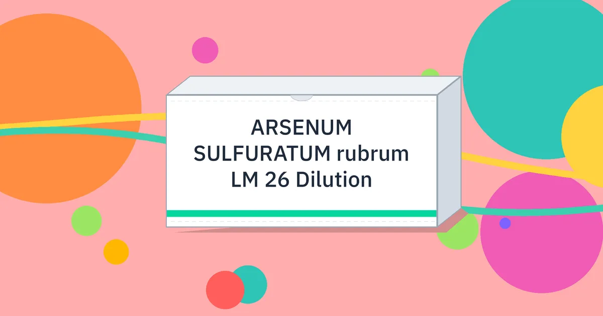 Symbolbild: Packung mit der Aufschrift ARSENUM SULFURATUM rubrum LM 26 Dilution (PZN 12779951) – Verfügbarkeit und Bezug in Apotheken in Frankfurt am Main