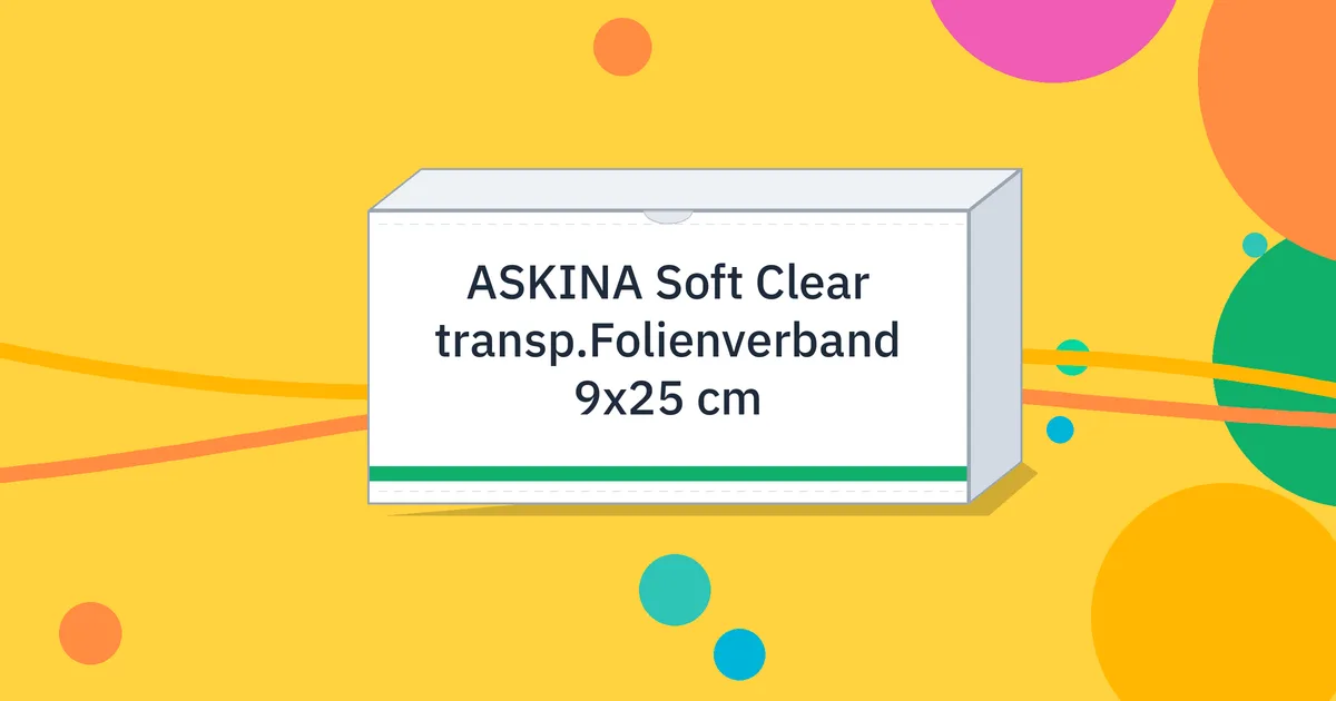 Symbolbild: Packung mit der Aufschrift ASKINA Soft Clear transp.Folienverband 9x25 cm (PZN 12736137) – Verfügbarkeit und Bezug in Apotheken in Frankfurt am Main