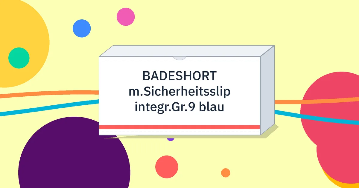 Symbolbild: Packung mit der Aufschrift BADESHORT m.Sicherheitsslip integr.Gr.9 blau (PZN 15263900) – Verfügbarkeit und Bezug in Apotheken in Frankfurt am Main