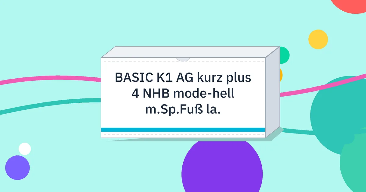 Symbolbild: Packung mit der Aufschrift BASIC K1 AG kurz plus 4 NHB mode-hell m.Sp.Fuß la. (PZN 20261010) – Verfügbarkeit und Bezug in Apotheken in Frankfurt am Main