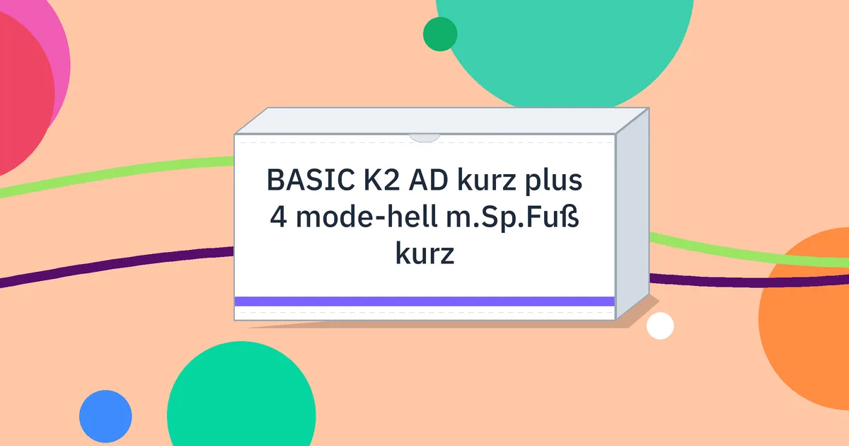 Symbolbild: Packung mit der Aufschrift BASIC K2 AD kurz plus 4 mode-hell m.Sp.Fuß kurz (PZN 20264959) – Verfügbarkeit und Bezug in Apotheken in Frankfurt am Main