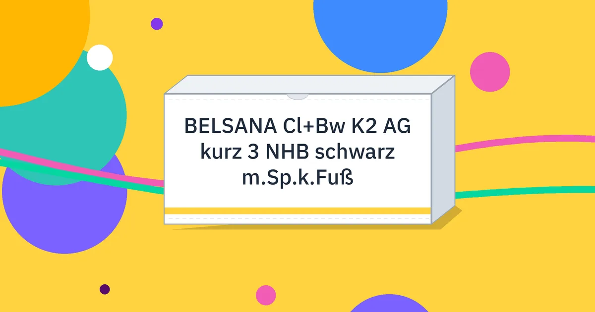Symbolbild: Packung mit der Aufschrift BELSANA Cl+Bw K2 AG kurz 3 NHB schwarz m.Sp.k.Fuß (PZN 12243529) – Verfügbarkeit und Bezug in Apotheken in Frankfurt am Main
