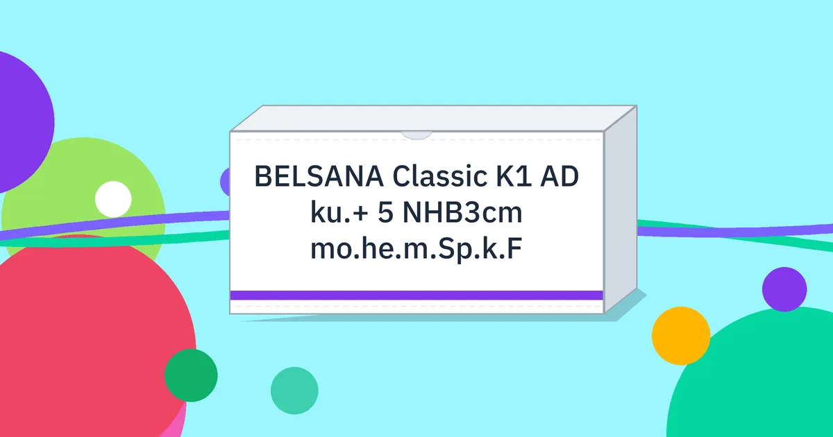 Symbolbild: Packung mit der Aufschrift BELSANA Classic K1 AD ku.+ 5 NHB3cm mo.he.m.Sp.k.F (PZN 19256647) – Verfügbarkeit und Bezug in Apotheken in Frankfurt am Main