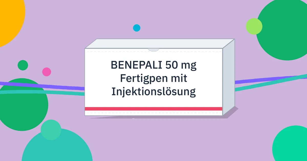 Symbolbild: Packung mit der Aufschrift BENEPALI 50 mg Fertigpen mit Injektionslösung (PZN 15239505) – Verfügbarkeit und Bezug in Apotheken in Frankfurt am Main