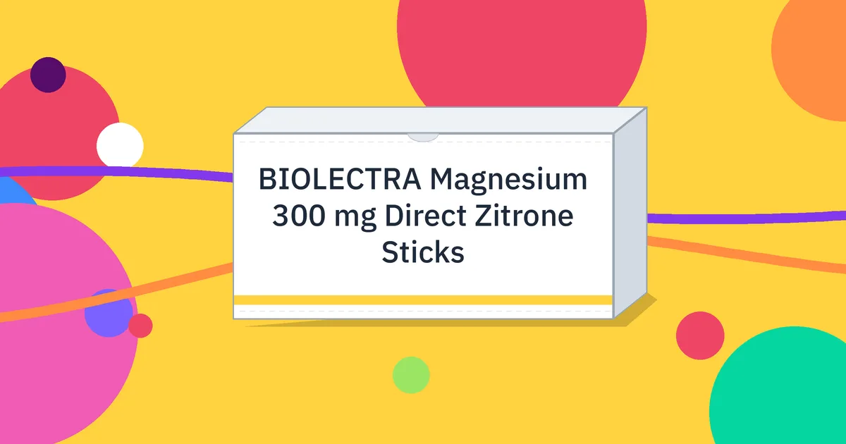 Symbolbild: Packung mit der Aufschrift BIOLECTRA Magnesium 300 mg Direct Zitrone Sticks (PZN 04115295) – Verfügbarkeit und Bezug in Apotheken in Frankfurt am Main
