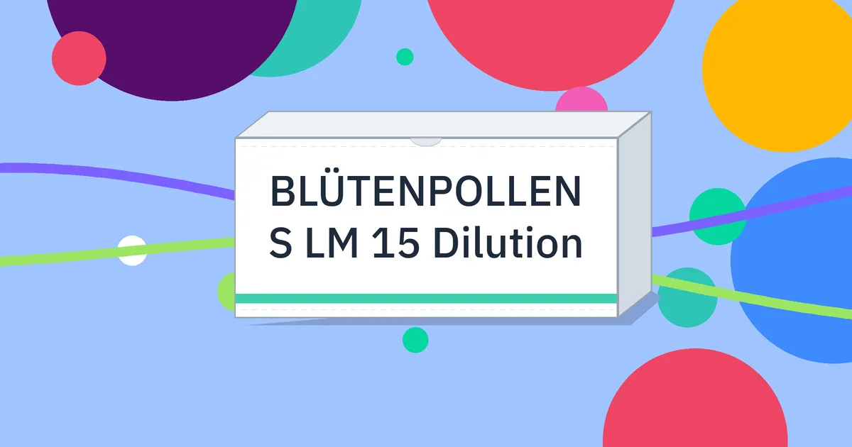 Symbolbild: Packung mit der Aufschrift BLÜTENPOLLEN S LM 15 Dilution (PZN 12795252) – Verfügbarkeit und Bezug in Apotheken in Frankfurt am Main