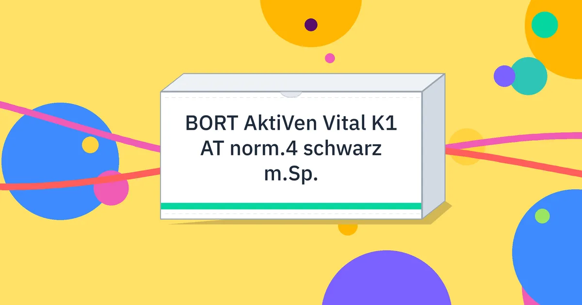 Symbolbild: Packung mit der Aufschrift BORT AktiVen Vital K1 AT norm.4 schwarz m.Sp. (PZN 13739830) – Verfügbarkeit und Bezug in Apotheken in Frankfurt am Main