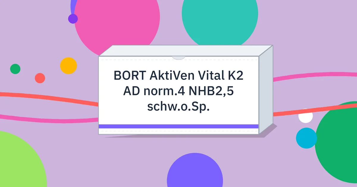 Symbolbild: Packung mit der Aufschrift BORT AktiVen Vital K2 AD norm.4 NHB2,5 schw.o.Sp. (PZN 17497915) – Verfügbarkeit und Bezug in Apotheken in Frankfurt am Main