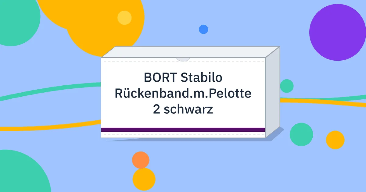 Symbolbild: Packung mit der Aufschrift BORT Stabilo Rückenband.m.Pelotte 2 schwarz (PZN 05539666) – Verfügbarkeit und Bezug in Apotheken in Frankfurt am Main