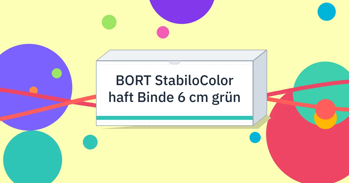 Symbolbild: Packung mit der Aufschrift BORT StabiloColor haft Binde 6 cm grün (PZN 08829318) – Verfügbarkeit und Bezug in Apotheken in Frankfurt am Main