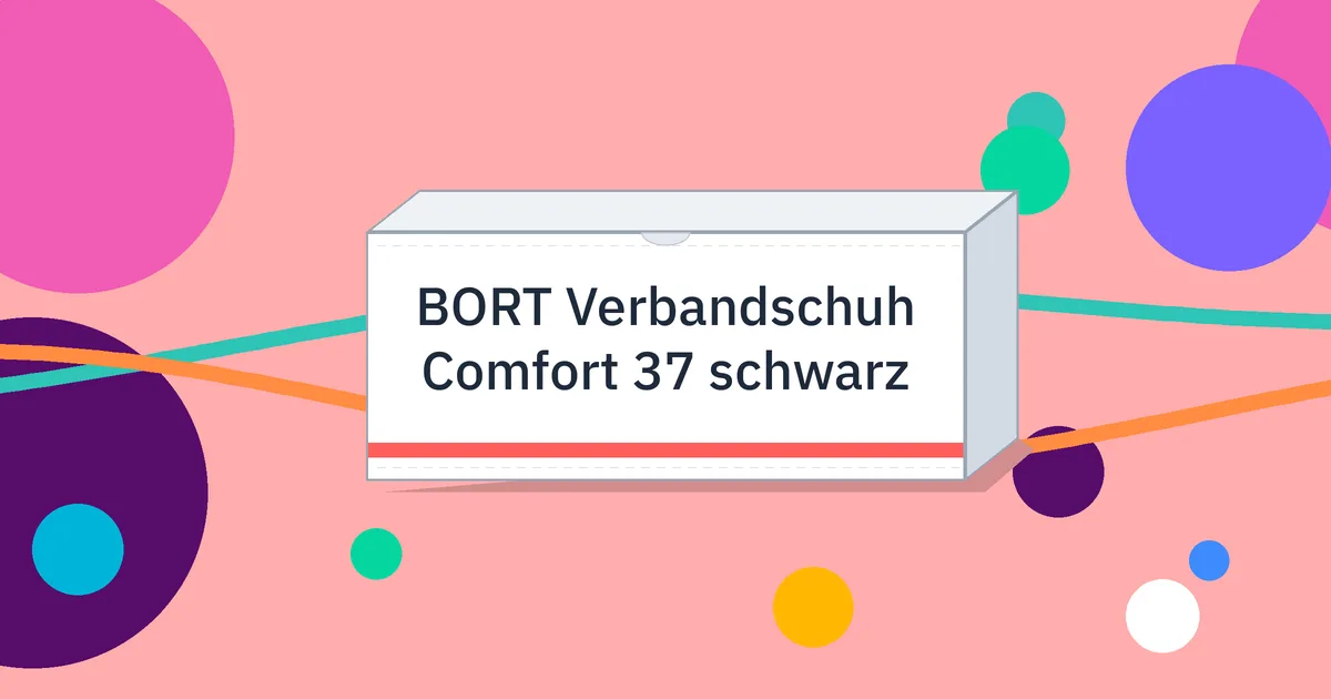 Symbolbild: Packung mit der Aufschrift BORT Verbandschuh Comfort 37 schwarz (PZN 02729975) – Verfügbarkeit und Bezug in Apotheken in Frankfurt am Main