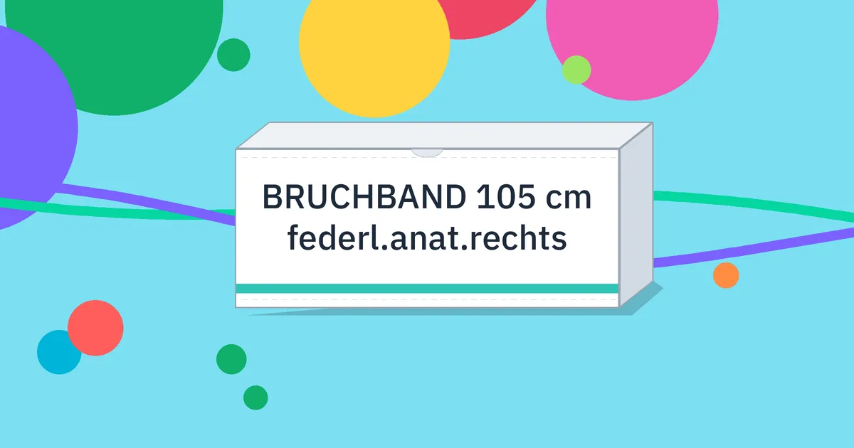 Symbolbild: Packung mit der Aufschrift BRUCHBAND 105 cm federl.anat.rechts (PZN 01961635) – Verfügbarkeit und Bezug in Apotheken in Frankfurt am Main