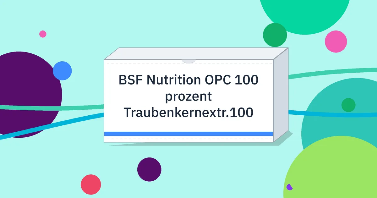 Symbolbild: Packung mit der Aufschrift BSF Nutrition OPC 100 prozent Traubenkernextr.100 (PZN 16244075) – Verfügbarkeit und Bezug in Apotheken in Frankfurt am Main