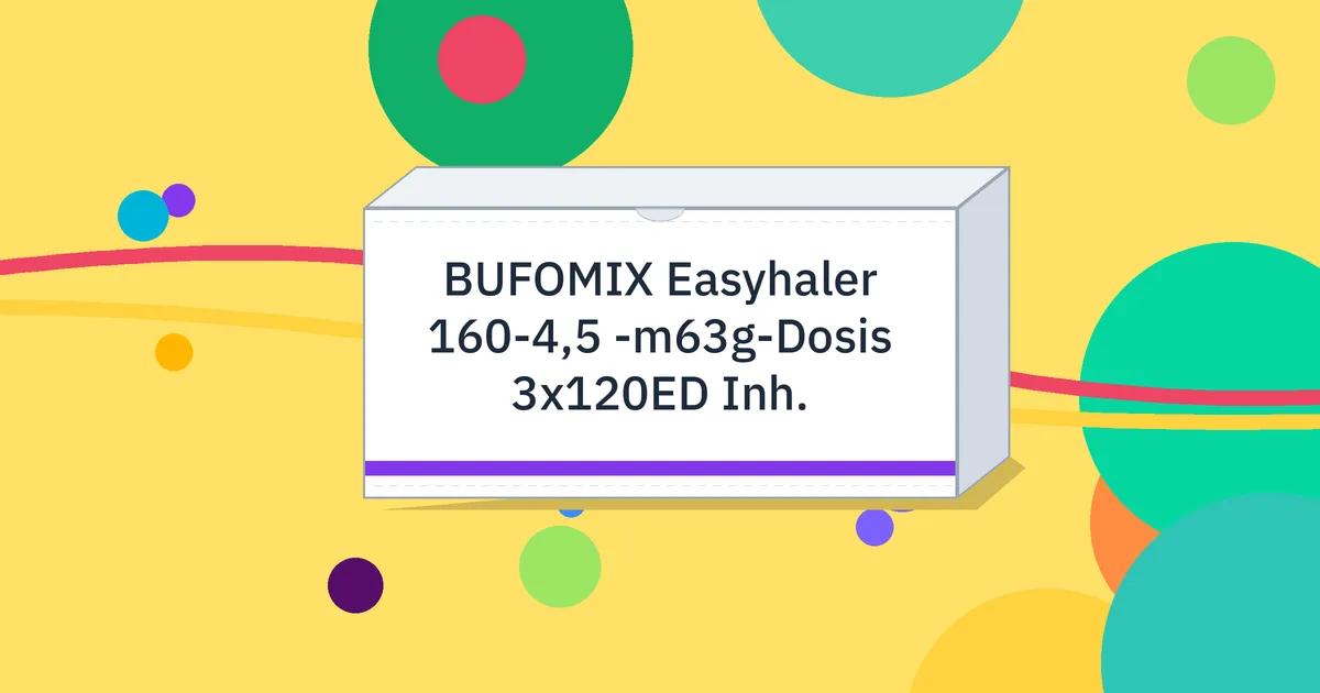 Symbolbild: Packung mit der Aufschrift BUFOMIX Easyhaler 160-4,5 -m63g-Dosis 3x120ED Inh. (PZN 18855268) – Verfügbarkeit und Bezug in Apotheken in Frankfurt am Main