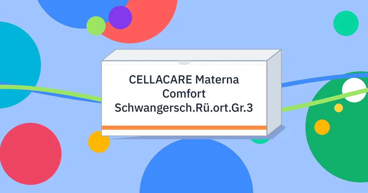 Symbolbild: Packung mit der Aufschrift CELLACARE Materna Comfort Schwangersch.Rü.ort.Gr.3 (PZN 14039885) – Verfügbarkeit und Bezug in Apotheken in Frankfurt am Main