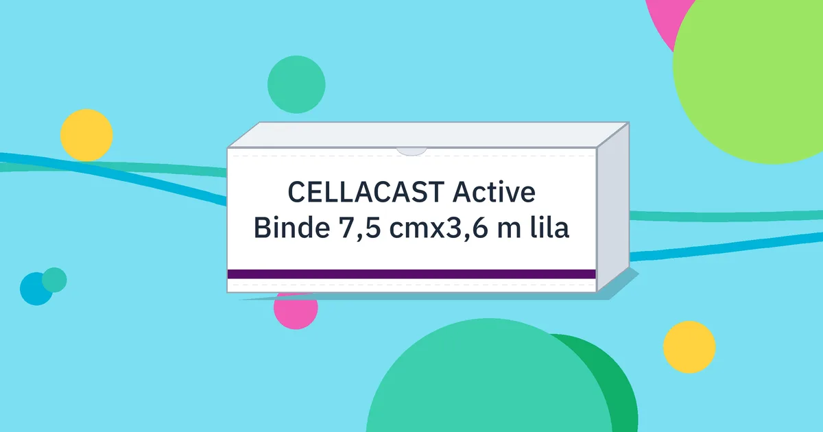 Symbolbild: Packung mit der Aufschrift CELLACAST Active Binde 7,5 cmx3,6 m lila (PZN 14264406) – Verfügbarkeit und Bezug in Apotheken in Frankfurt am Main