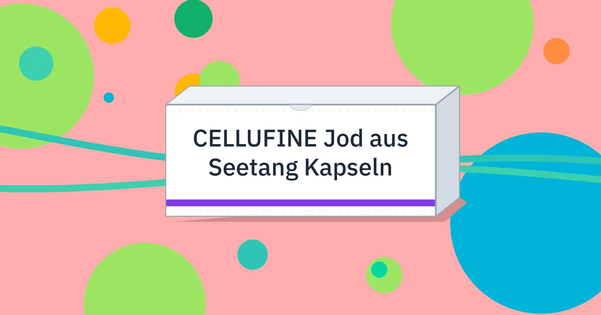 Symbolbild: Packung mit der Aufschrift CELLUFINE Jod aus Seetang Kapseln (PZN 19150156) – Verfügbarkeit und Bezug in Apotheken in Frankfurt am Main