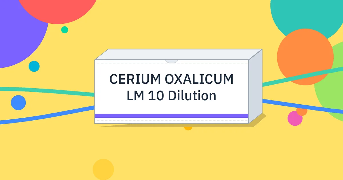 Symbolbild: Packung mit der Aufschrift CERIUM OXALICUM LM 10 Dilution (PZN 13438028) – Verfügbarkeit und Bezug in Apotheken in Frankfurt am Main
