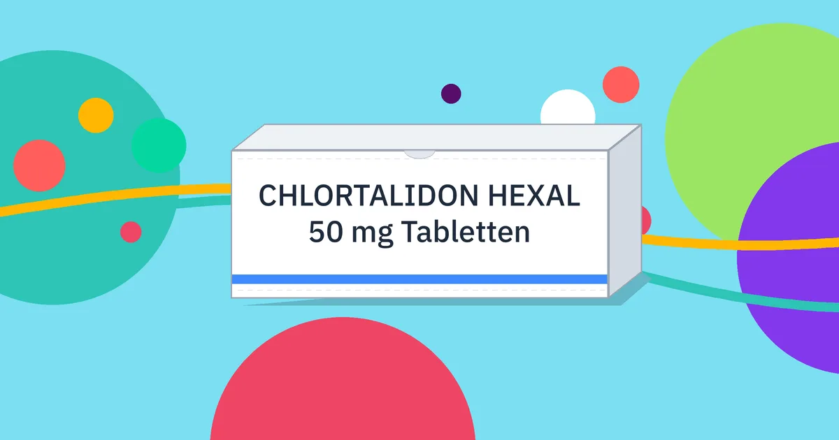 Symbolbild: Packung mit der Aufschrift CHLORTALIDON HEXAL 50 mg Tabletten (PZN 17848088) – Verfügbarkeit und Bezug in Apotheken in Frankfurt am Main