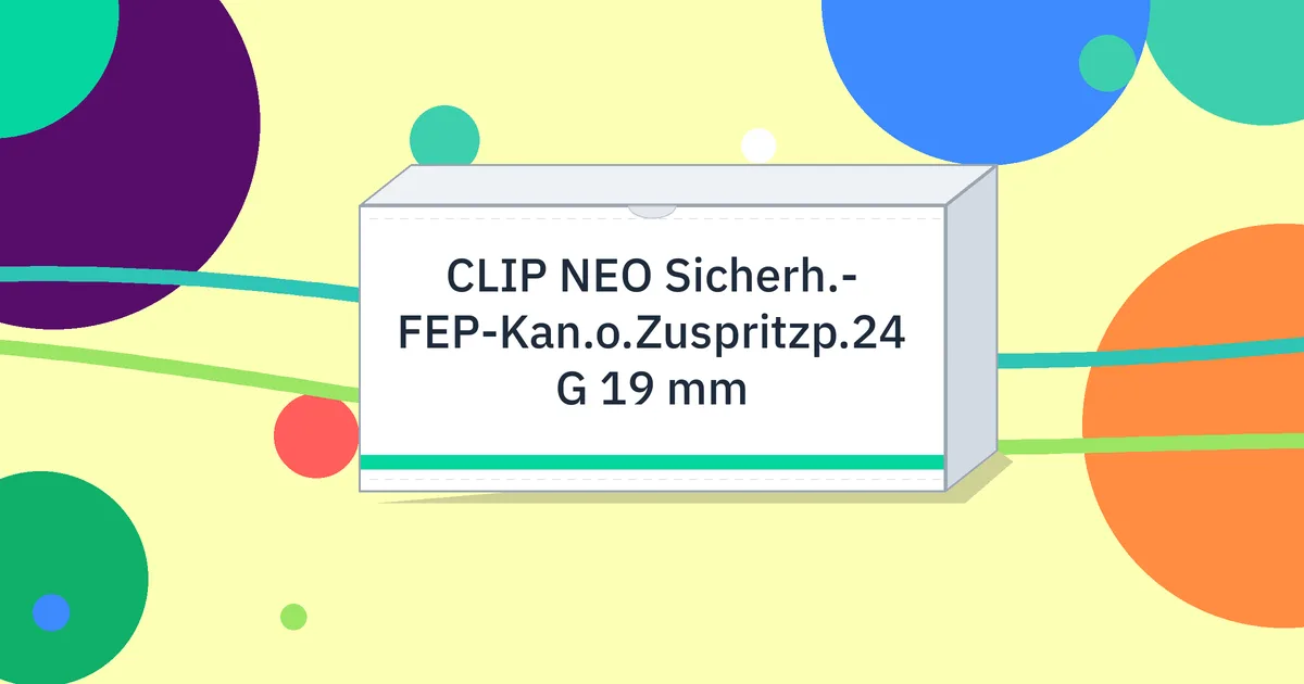 Symbolbild: Packung mit der Aufschrift CLIP NEO Sicherh.-FEP-Kan.o.Zuspritzp.24 G 19 mm (PZN 11511933) – Verfügbarkeit und Bezug in Apotheken in Frankfurt am Main