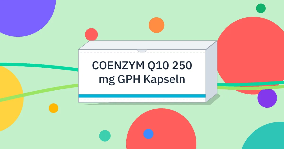 Symbolbild: Packung mit der Aufschrift COENZYM Q10 250 mg GPH Kapseln (PZN 06832948) – Verfügbarkeit und Bezug in Apotheken in Frankfurt am Main