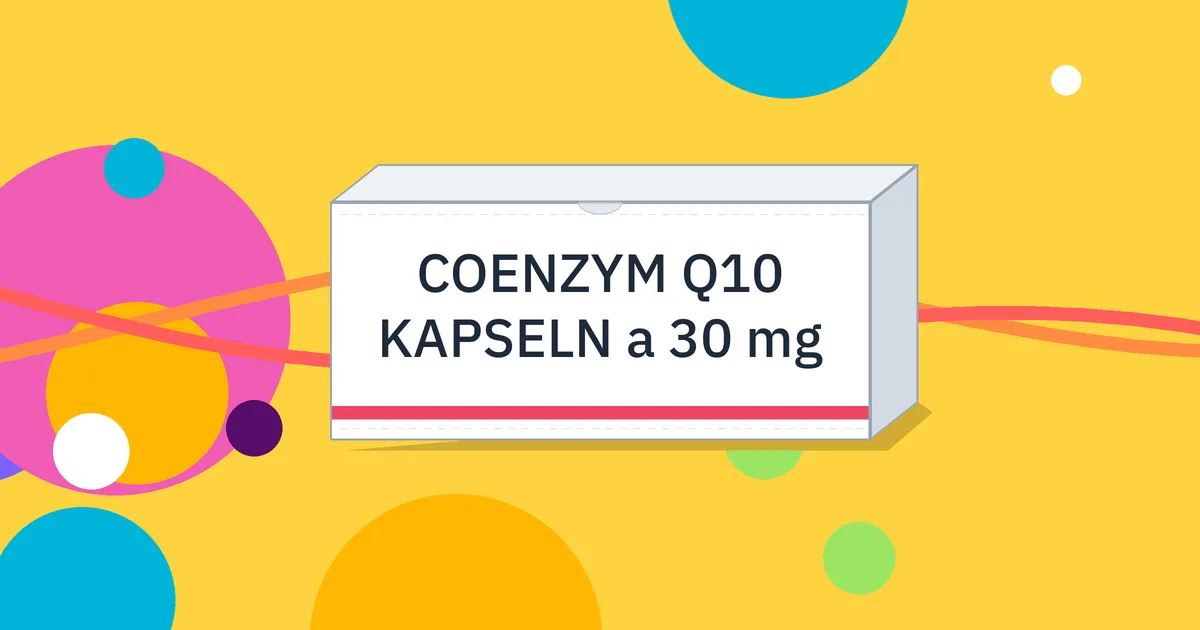 Symbolbild: Packung mit der Aufschrift COENZYM Q10 KAPSELN a 30 mg (PZN 01802948) – Verfügbarkeit und Bezug in Apotheken in Frankfurt am Main