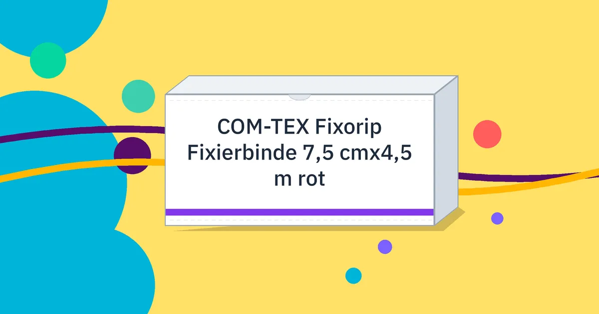 Symbolbild: Packung mit der Aufschrift COM-TEX Fixorip Fixierbinde 7,5 cmx4,5 m rot (PZN 19496021) – Verfügbarkeit und Bezug in Apotheken in Frankfurt am Main