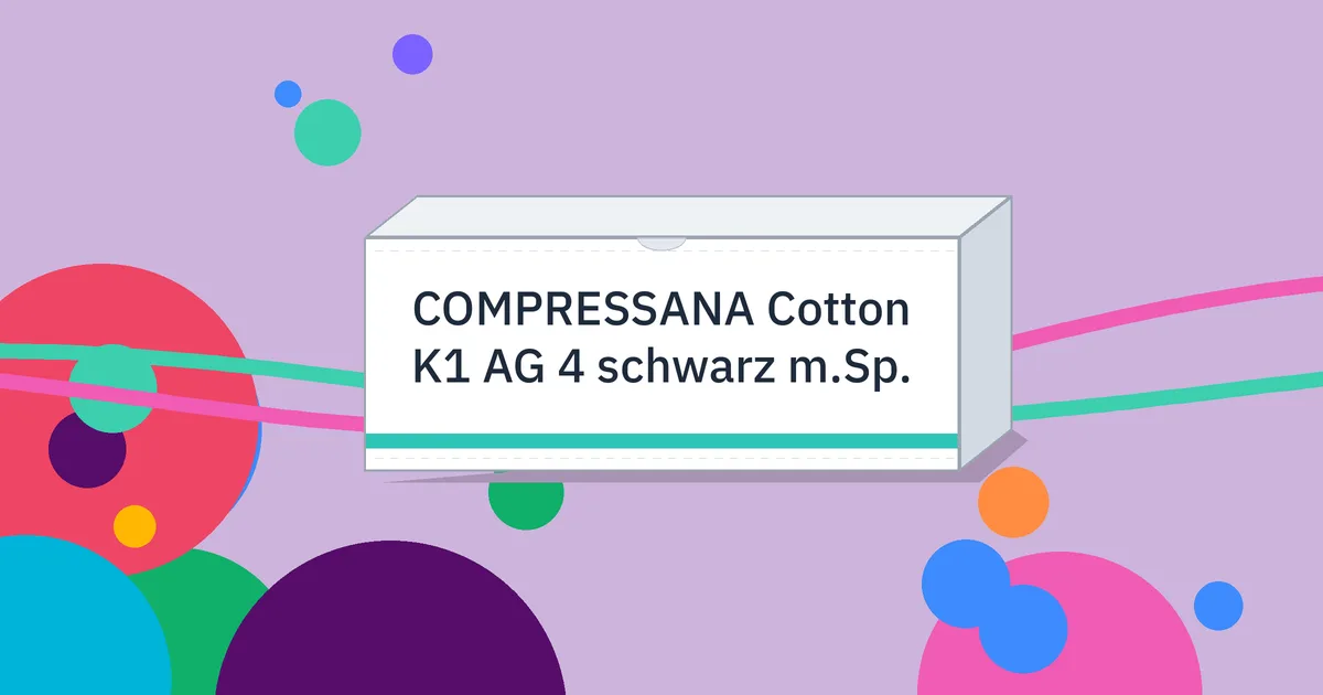 Symbolbild: Packung mit der Aufschrift COMPRESSANA Cotton K1 AG 4 schwarz m.Sp. (PZN 11393273) – Verfügbarkeit und Bezug in Apotheken in Frankfurt am Main