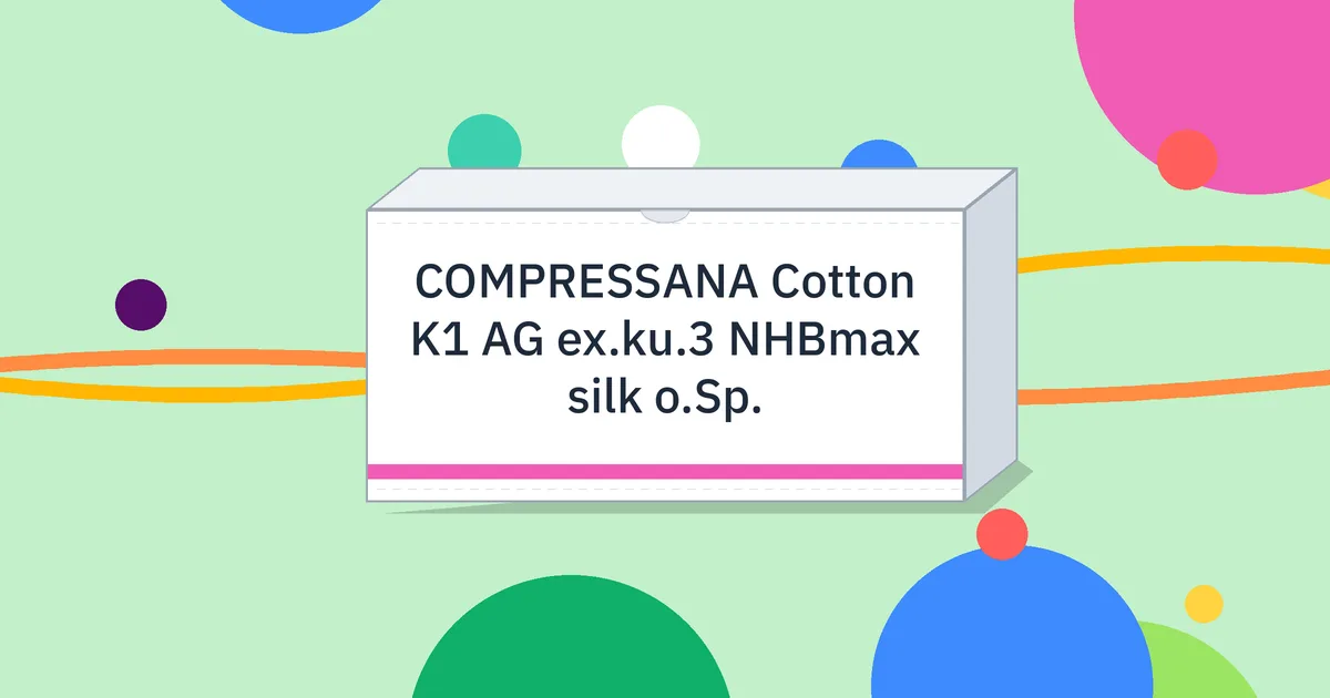 Symbolbild: Packung mit der Aufschrift COMPRESSANA Cotton K1 AG ex.ku.3 NHBmax silk o.Sp. (PZN 11395154) – Verfügbarkeit und Bezug in Apotheken in Frankfurt am Main