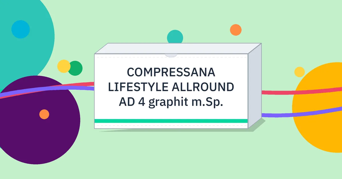 Symbolbild: Packung mit der Aufschrift COMPRESSANA LIFESTYLE ALLROUND AD 4 graphit m.Sp. (PZN 18367250) – Verfügbarkeit und Bezug in Apotheken in Frankfurt am Main