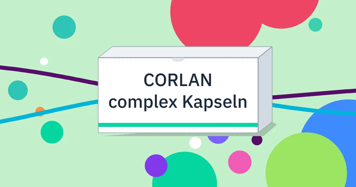 Symbolbild: Packung mit der Aufschrift CORLAN complex Kapseln (PZN 11669189) – Verfügbarkeit und Bezug in Apotheken in Frankfurt am Main