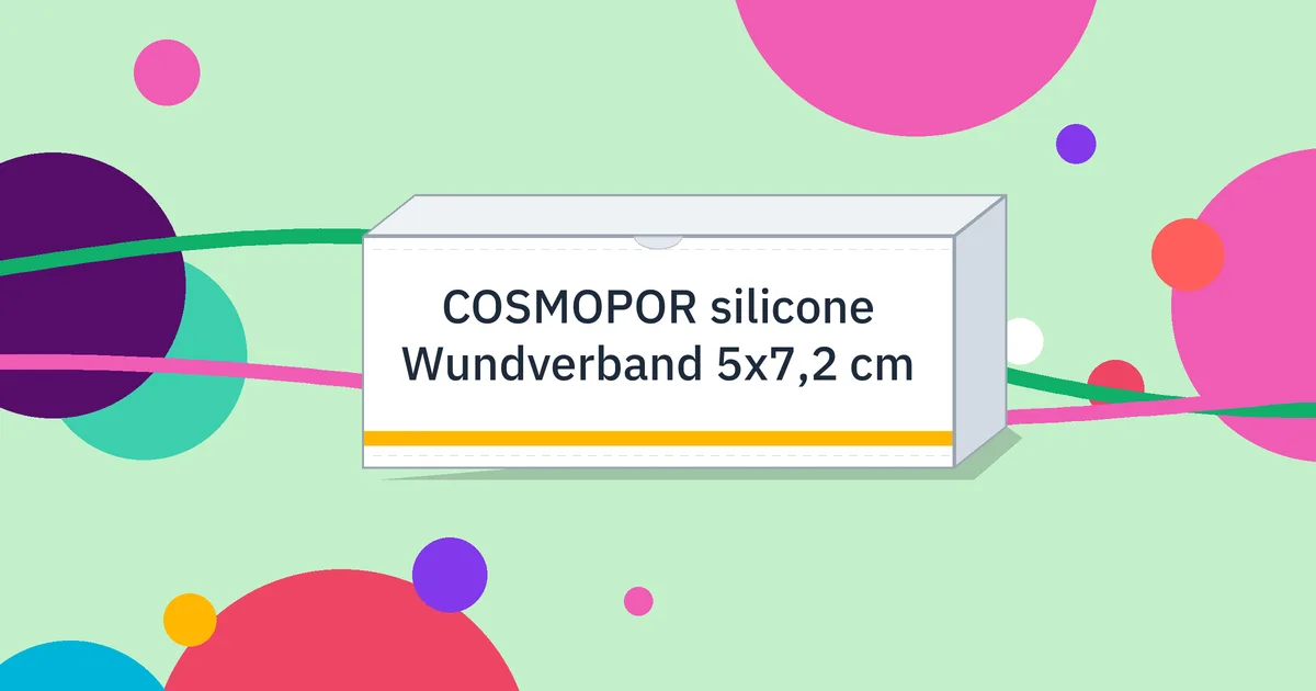 Symbolbild: Packung mit der Aufschrift COSMOPOR silicone Wundverband 5x7,2 cm (PZN 18729799) – Verfügbarkeit und Bezug in Apotheken in Frankfurt am Main