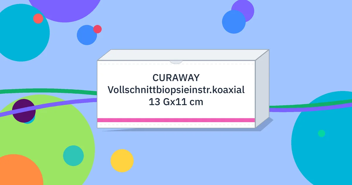 Symbolbild: Packung mit der Aufschrift CURAWAY Vollschnittbiopsieinstr.koaxial 13 Gx11 cm (PZN 20030204) – Verfügbarkeit und Bezug in Apotheken in Frankfurt am Main