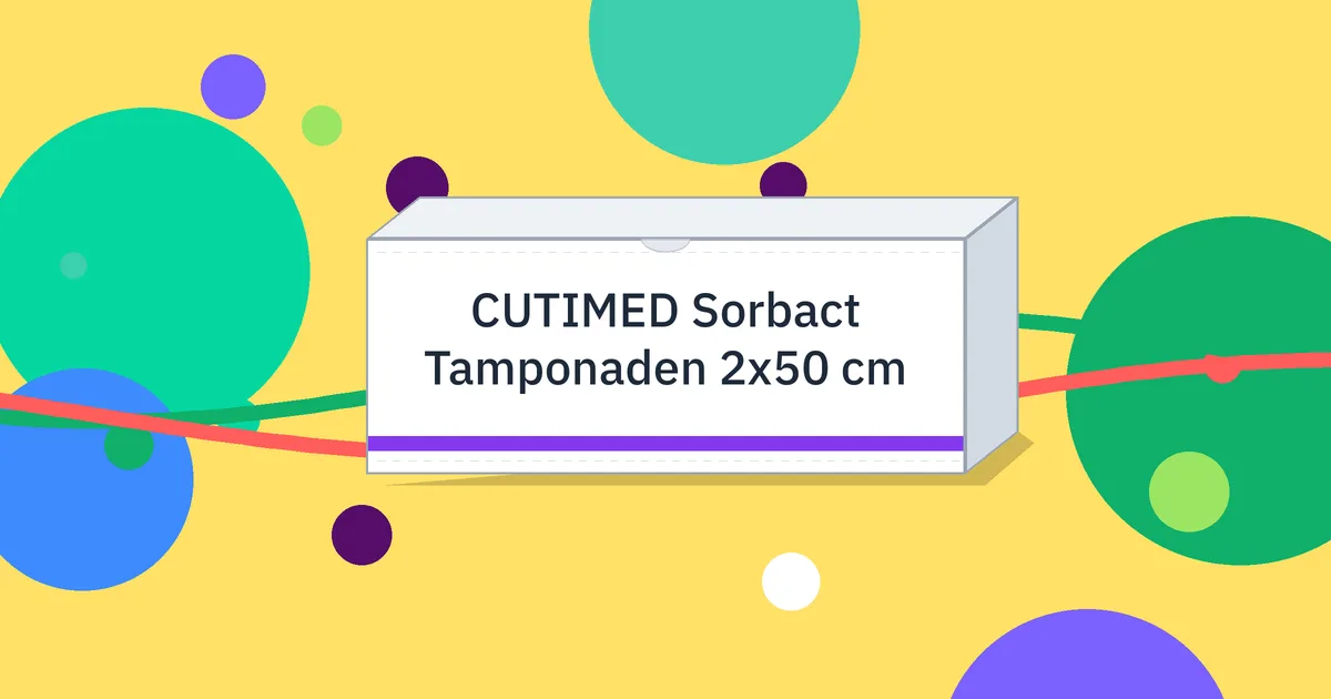Symbolbild: Packung mit der Aufschrift CUTIMED Sorbact Tamponaden 2x50 cm (PZN 18059436) – Verfügbarkeit und Bezug in Apotheken in Frankfurt am Main