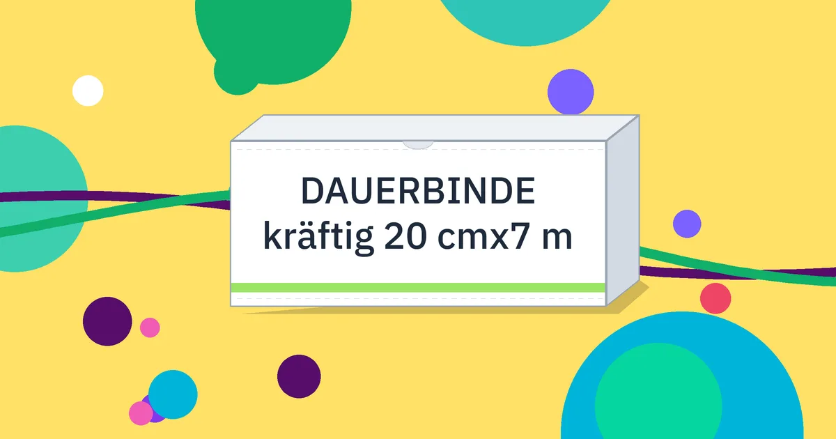Symbolbild: Packung mit der Aufschrift DAUERBINDE kräftig 20 cmx7 m (PZN 12588783) – Verfügbarkeit und Bezug in Apotheken in Frankfurt am Main
