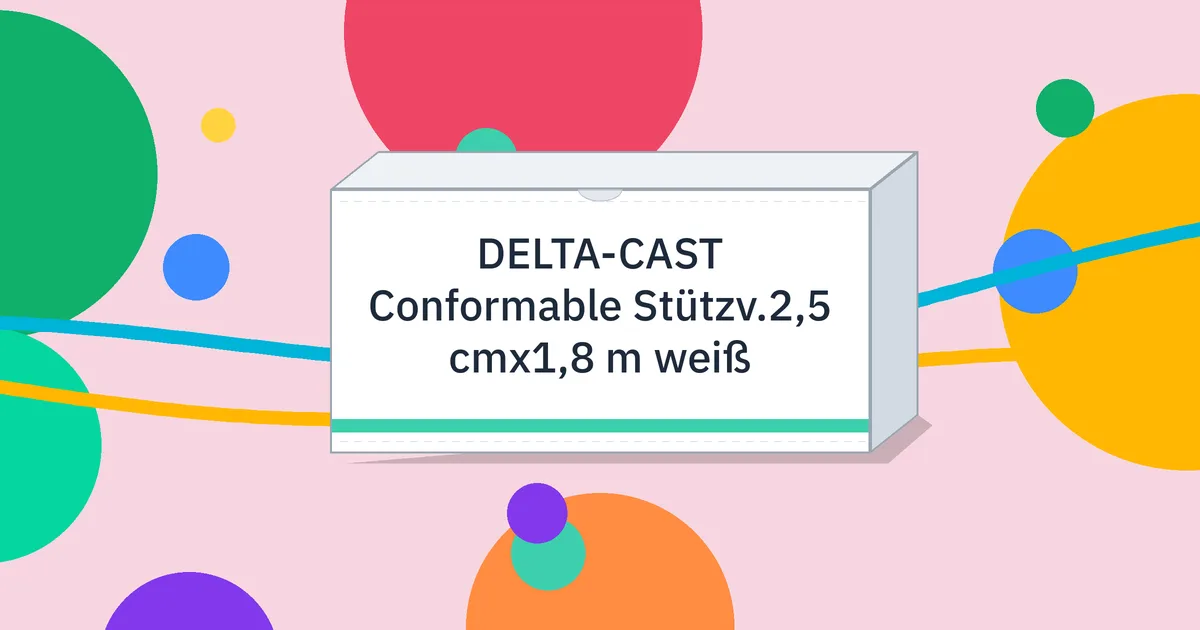 Symbolbild: Packung mit der Aufschrift DELTA-CAST Conformable Stützv.2,5 cmx1,8 m weiß (PZN 03734300) – Verfügbarkeit und Bezug in Apotheken in Frankfurt am Main