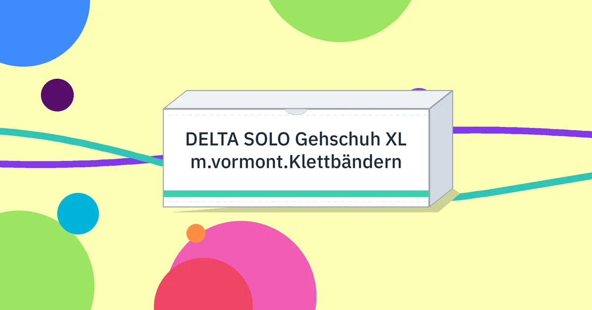 Symbolbild: Packung mit der Aufschrift DELTA SOLO Gehschuh XL m.vormont.Klettbändern (PZN 11027663) – Verfügbarkeit und Bezug in Apotheken in Frankfurt am Main