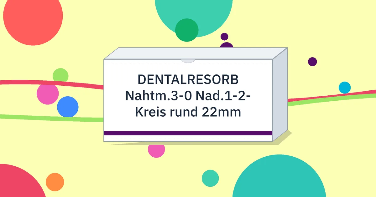 Symbolbild: Packung mit der Aufschrift DENTALRESORB Nahtm.3-0 Nad.1-2-Kreis rund 22mm (PZN 16756846) – Verfügbarkeit und Bezug in Apotheken in Frankfurt am Main