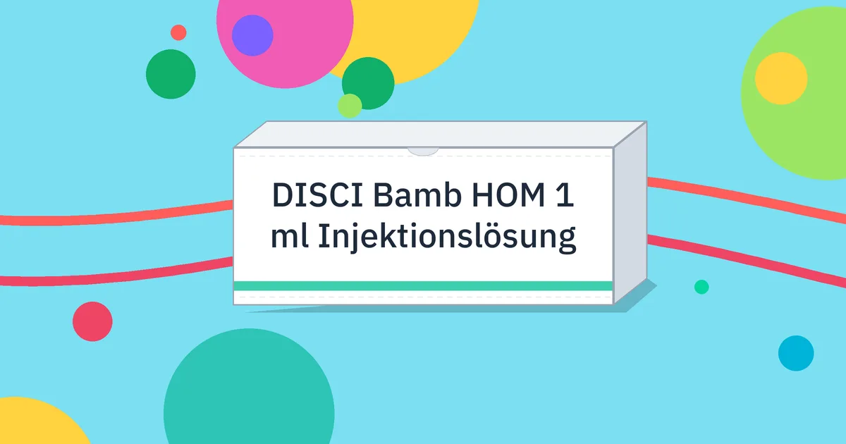 Symbolbild: Packung mit der Aufschrift DISCI Bamb HOM 1 ml Injektionslösung (PZN 01876941) – Verfügbarkeit und Bezug in Apotheken in Frankfurt am Main
