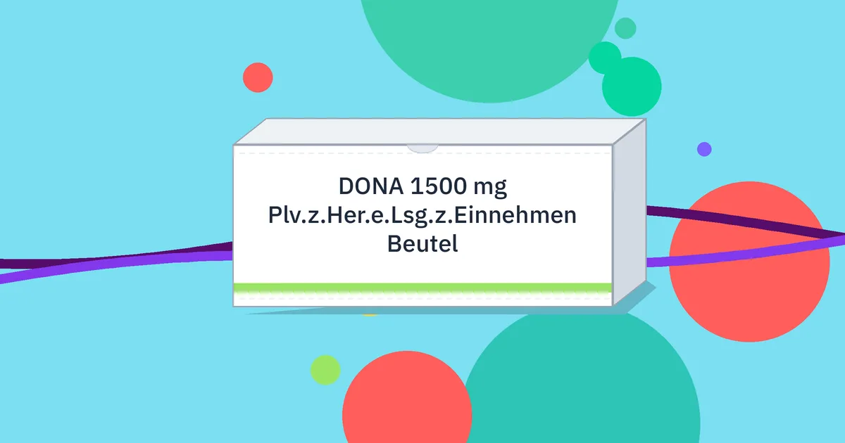 Symbolbild: Packung mit der Aufschrift DONA 1500 mg Plv.z.Her.e.Lsg.z.Einnehmen Beutel (PZN 07266474) – Verfügbarkeit und Bezug in Apotheken in Frankfurt am Main