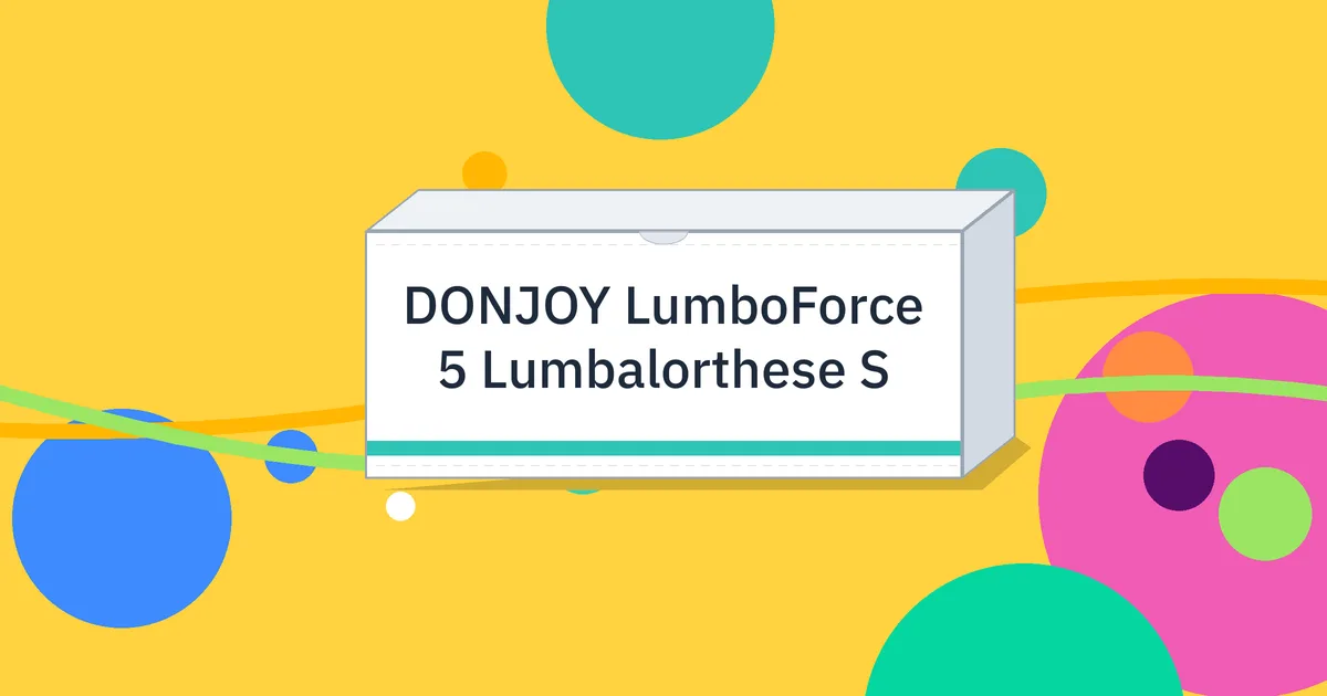 Symbolbild: Packung mit der Aufschrift DONJOY LumboForce 5 Lumbalorthese S (PZN 19378161) – Verfügbarkeit und Bezug in Apotheken in Frankfurt am Main