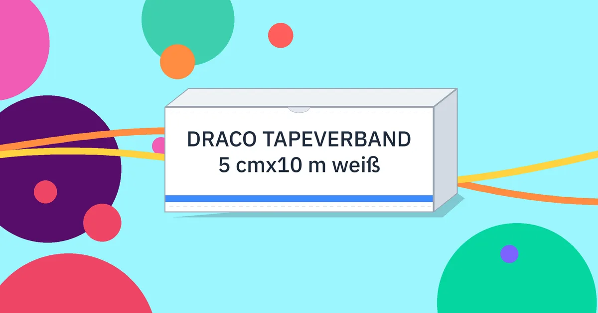 Symbolbild: Packung mit der Aufschrift DRACO TAPEVERBAND 5 cmx10 m weiß (PZN 02591666) – Verfügbarkeit und Bezug in Apotheken in Frankfurt am Main